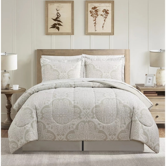 sunham | Bedding | New Reversible Sunham Neutral Damask Queen 8pc ...